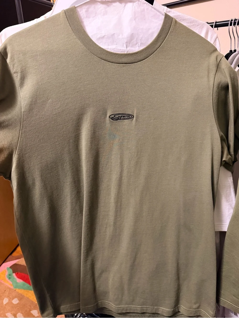 Supreme | Shirts | Supreme Olive Crewneck Long Sleeve Tee With Mini ...